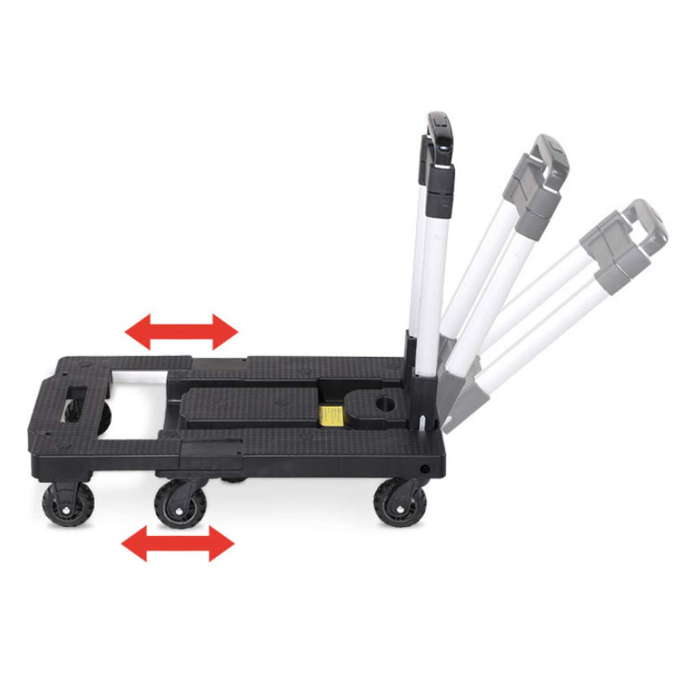 Asixxsix Folding Hand Truck, Portable Heavy Duty Luggage Cart with 7 Universal Wheels, Pulling Rod 170 Degree Rotatable Solid Construction Compact Utility Dolly Cart for Travel House Office