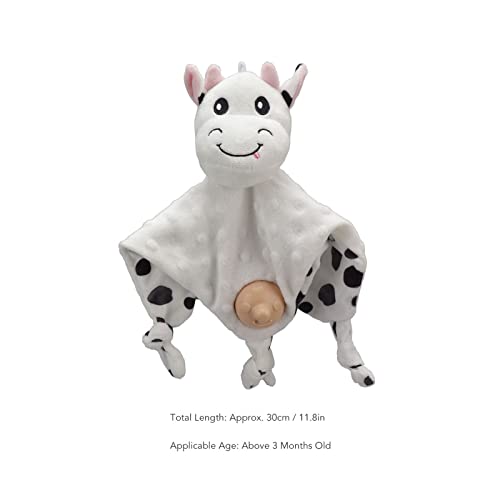 Baby Security Blanket, Cartoon Security Blanket Stuffed Animal Soft Plush with Pacifier for Teething Period (Cow)