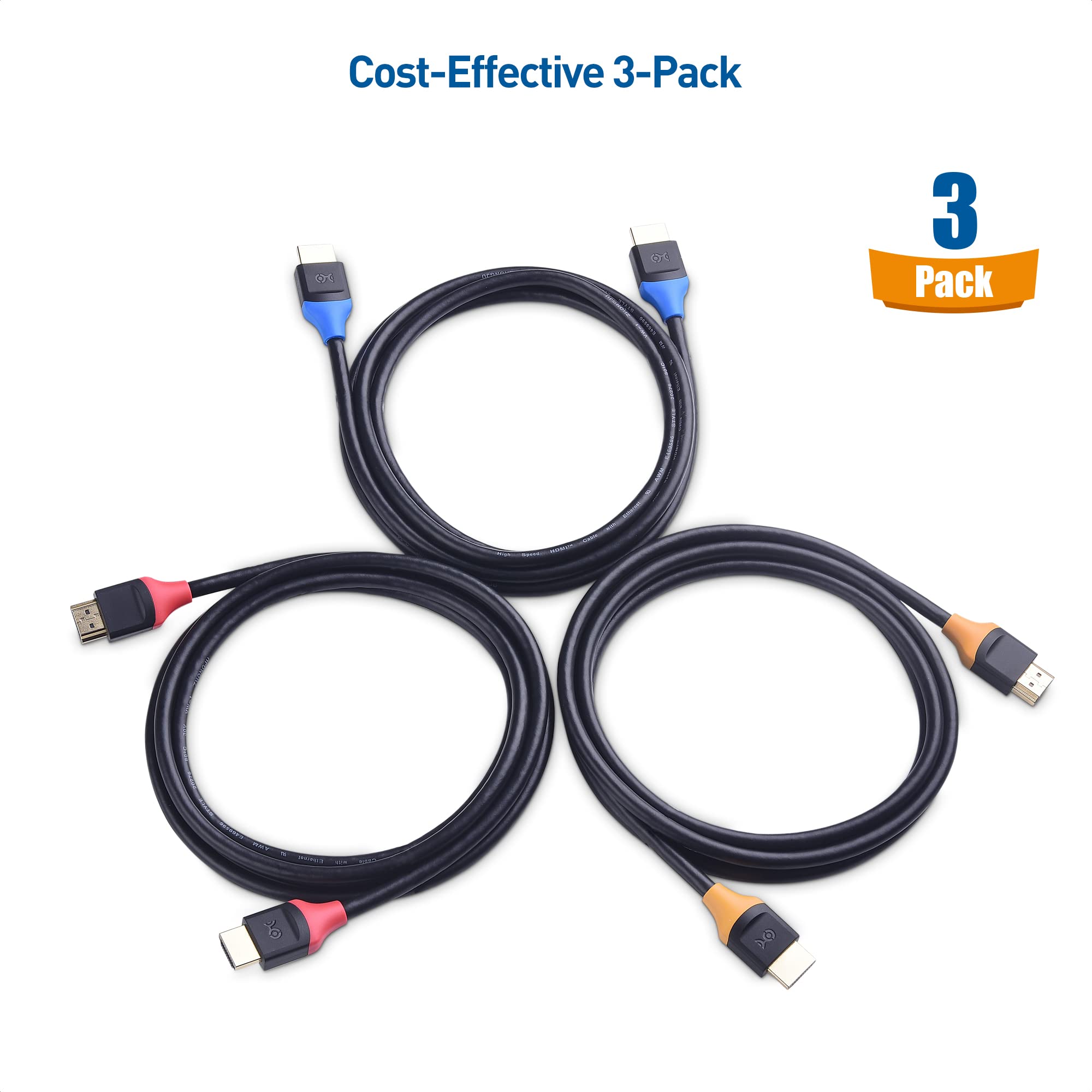 Cable Matters 3-Pack High Speed HDMI Cable 6 ft with 4K @60Hz, 2K @144Hz, FreeSync, G-SYNC and HDR Support for Gaming Monitor, PC, Apple TV, and More