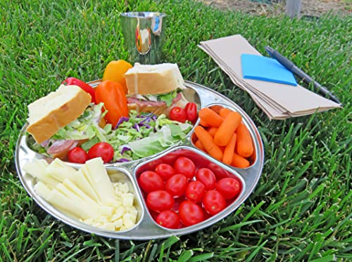 Lifestyle Block Stainless Steel Divided Plate: 4 Section Mirrored Round Plate for use as Plate or Platter