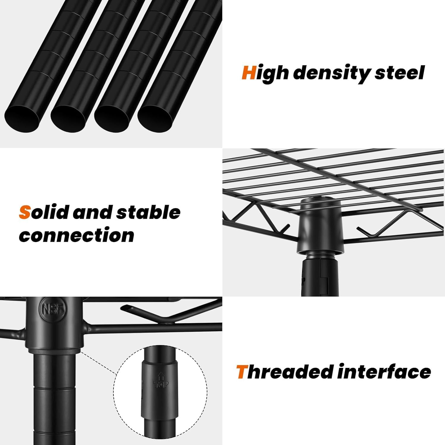 FLL Wire Shelving Unit 5-Tier NSF-Certified Heavy Duty Commercial Grade Metal Storage Shelves, 14" D x 24" L x 60" H Adjustable Wire Rack Shelving for Bathroom Kitchen Pantry Closet (Black)