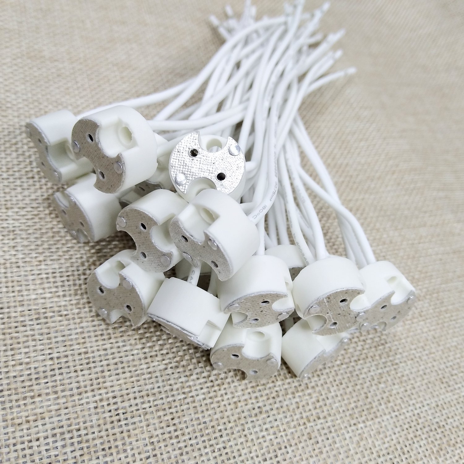 6 pcs G8 Base Porcelain Halogen Socket G8 LED Light Bulb Ceramic Socket with 6" Leads Wire Connector for Retrofit Halogen Light Bulb