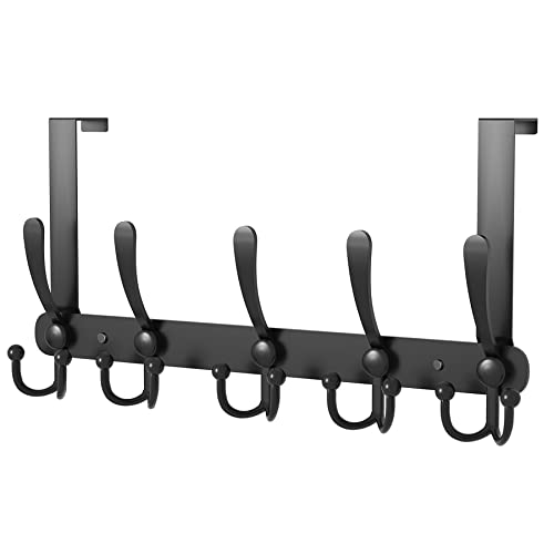 C&AHOME Over The Door Hooks - 10 Hooks Over Door Hanger Racks,Over Door Coat Rack for Hanging Clothes Hat Towel, Heavy Duty Black Over The Door(Stainless Steel)