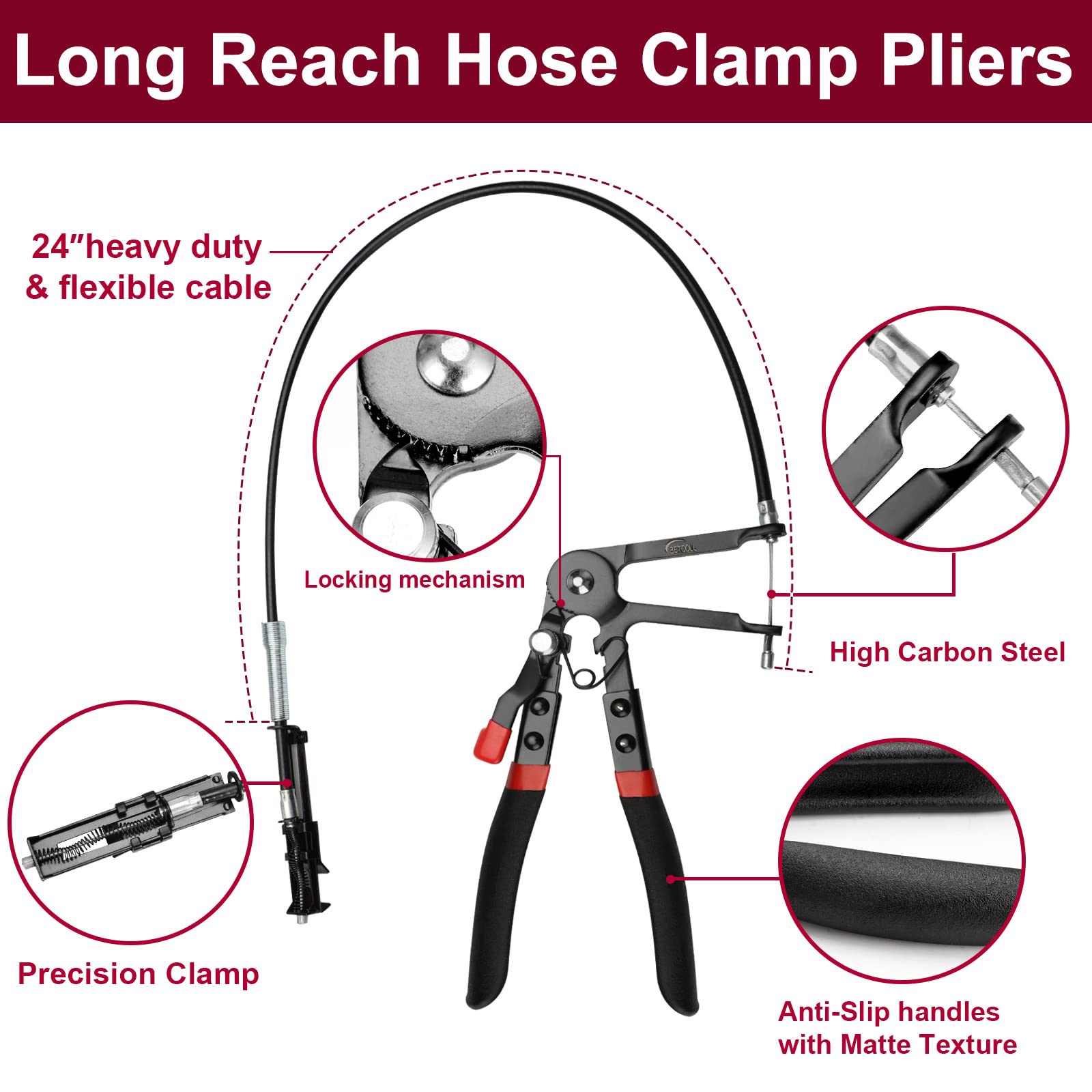 BETOOLL 9pcs Wire Long Reach Hose Clamp Pliers Set Fuel Oil Water Hose Auto Tools