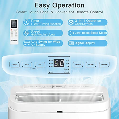 DORTALA 12000 BTU Portable Air Conditioner, 3-in-1 AC Cooling Unit with Dehumidifier & Fan Modes, Remote Control, Cools 450 Sq. Ft, Compact Freestanding Air Conditioner, White (12000BTU)