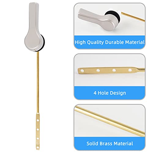 Brushed Nickel Toilet Tank Flush Lever Replacement, Universal Front Mount Handle Toilet Tank Trip Lever with Stainless Steel Flapper Chains, Brass Toilet Handle, Easy Install