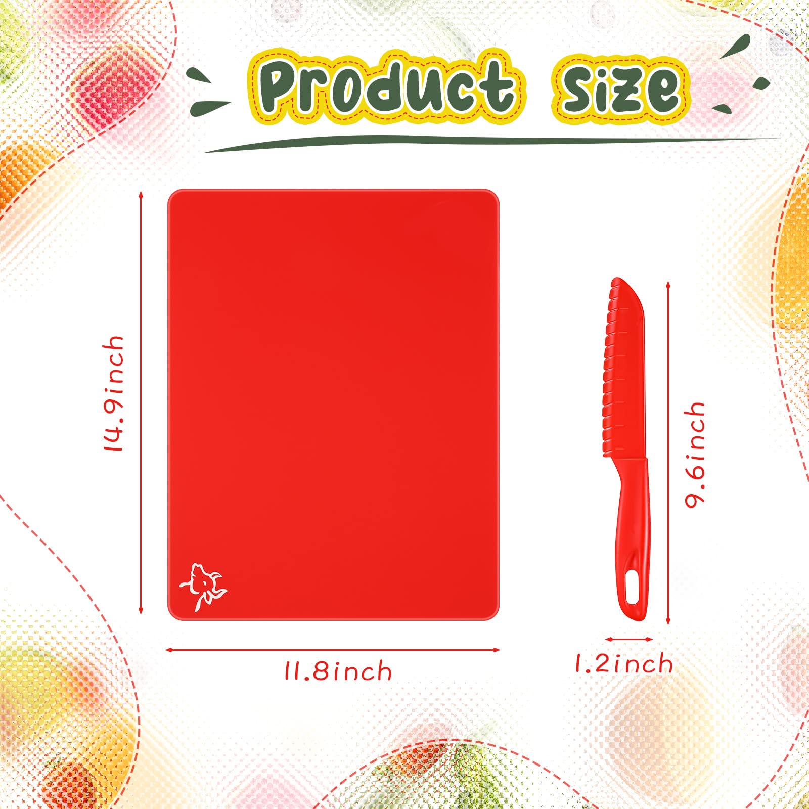 8 Pcs Kids Cutting Board and Knife Set 4 Pcs Colored Flexible Plastic Cutting Board Mats with Food Icons Slip Proof Chopping Board 4 Pcs Kid Plastic Kitchen Knife Set for Kids Safe Cooking Utensils