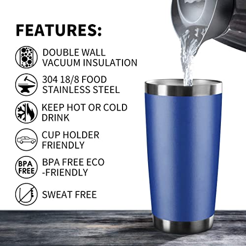 EcoMozz 20oz Tumbler Stainless Steel Vacuum Insulated Mug with Lid, Double Wall Travel Mug, Durable Powder Coated Coffee Cup, Suitable for Ice Drinks and Hot Beverage(New Blue 6 pack)