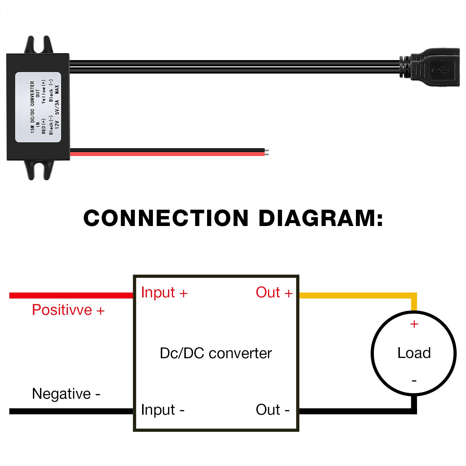 8 Pcs Pieces DC Converter 12V to 5V 3A 15W DC Buck Converter Module, DC to DC Reduced Voltage Regulator Car Power Converter Output Power Adapter, Double USB Interface