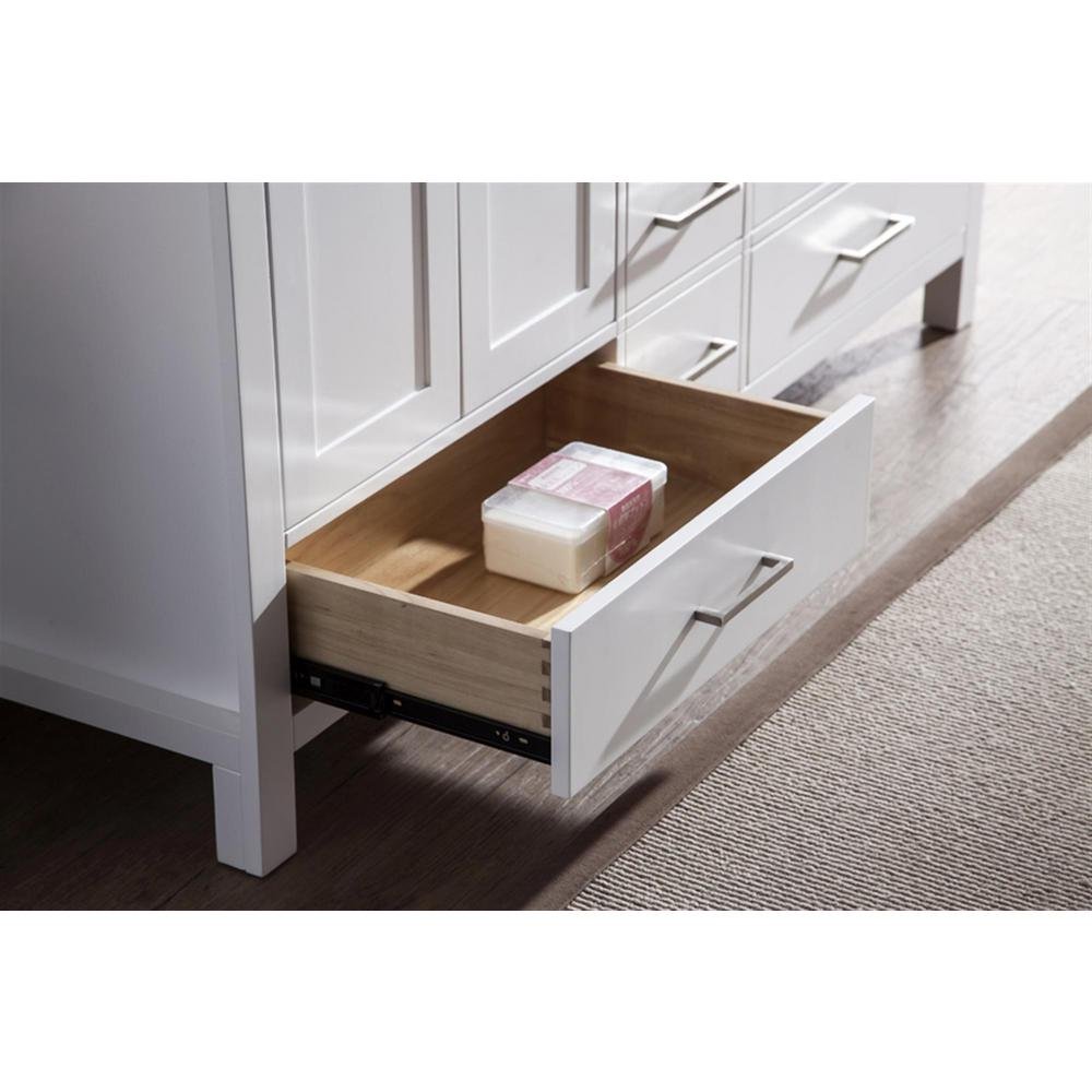 ARIEL Cambridge A061D-VO-WHT 61" Inch Double Oval Sink Solid Wood White Bathroom Vanity with 1.5" Inch Edge Carrara Marble Countertop