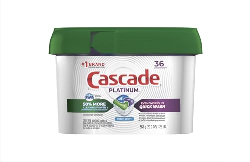 Cascade Platinum Dishwasher Pods, ActionPacs Dishwasher Detergent with Dishwasher Cleaner Action, Fresh Scent, 36 count