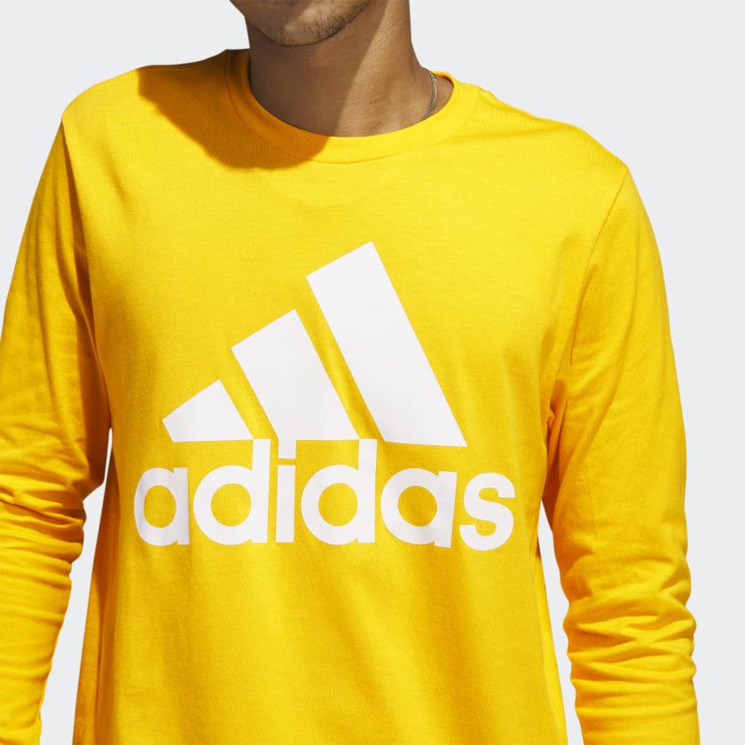 adidas Amplifier Long Sleeve Badge of Sport Tee Men's, Yellow, Size L