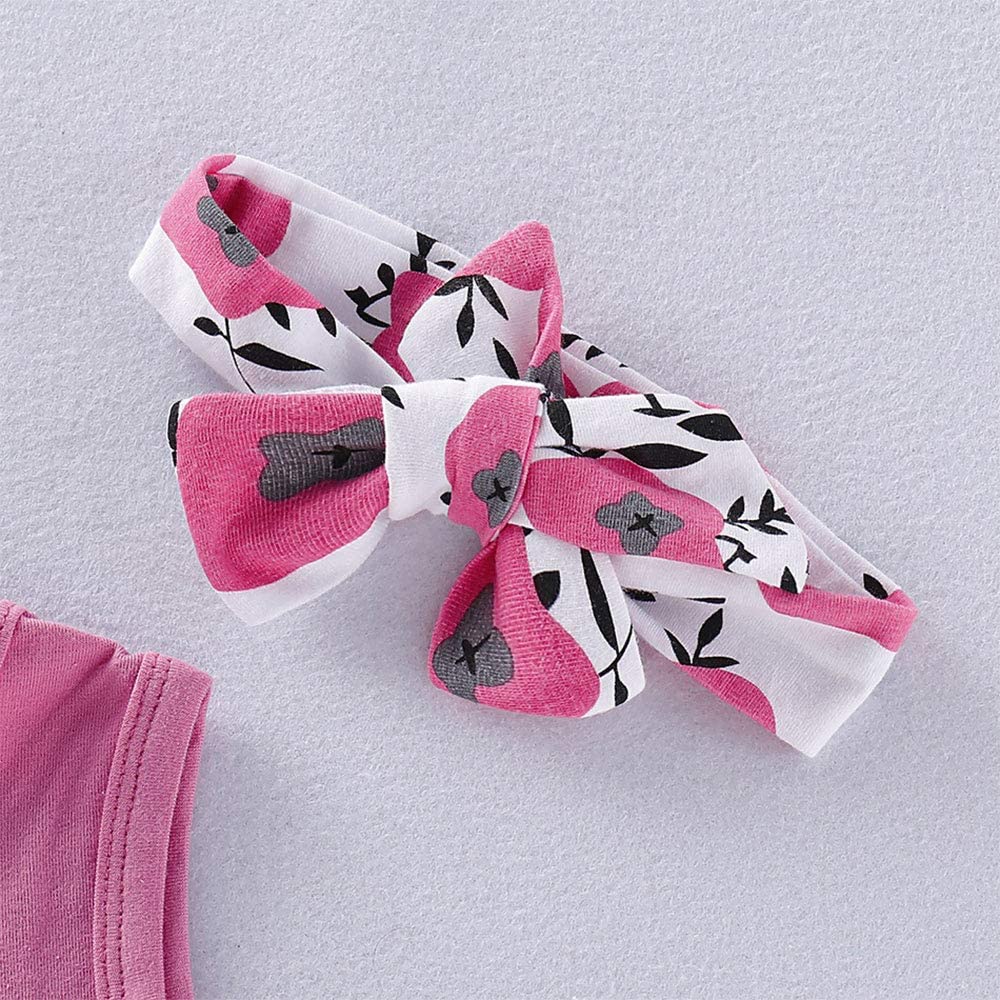 Hipea Toddler Girl Outfits Flower Tops Sleeveless Vest Shorts Headband Summer Clothes Set(3-4T)