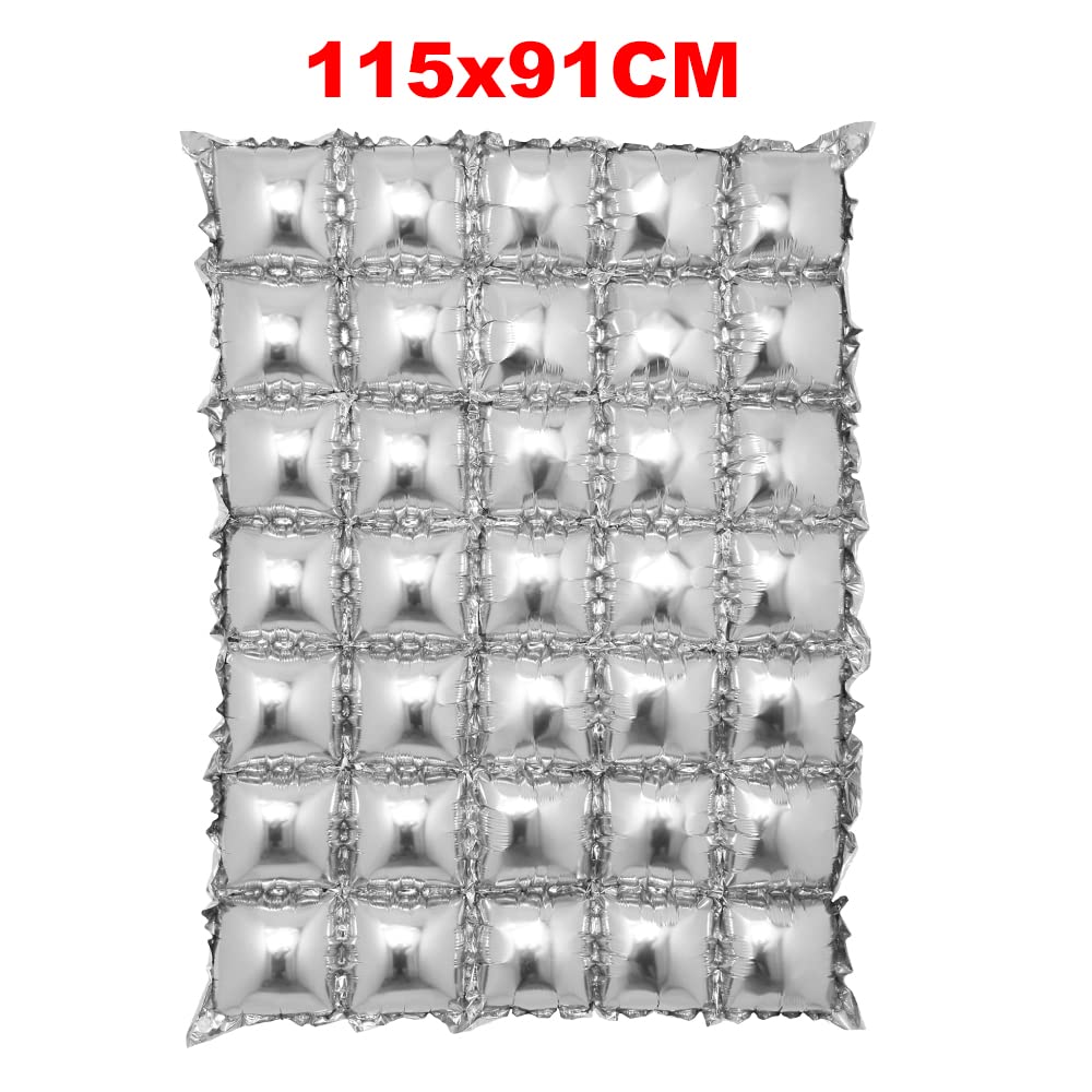 Diamond Block shaped Metallic Tinsel Foil Curtain Photo Booth Backdrop Balloon Wall Decoration for Wedding Birthday Christmas Graduation Party (5X7 Block Silver)
