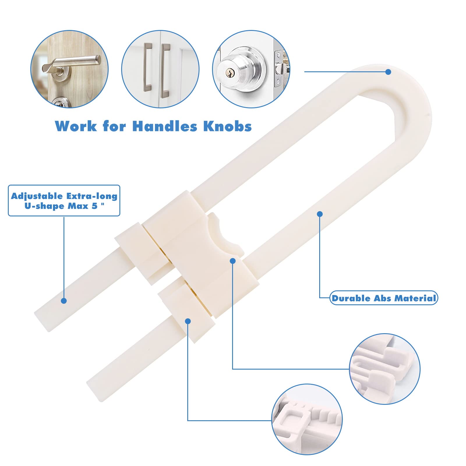 8 PCS Sliding Cabinet Locks, Tinabless Baby Proofing Cabinet Locks, Child U-Shaped Proofing Cabinet with Adjustable Safety Child Lock, Childproof Latch for Knob Handle on Kitchen Storage Door Cupboard