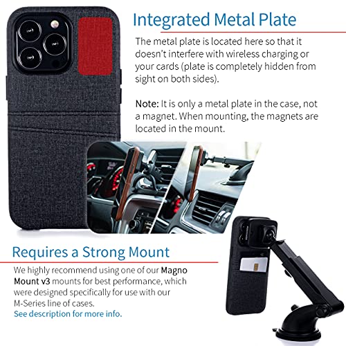 Dockem Wallet Case for iPhone 13 Pro with Built-in Metal Plate for Magnetic Mounting & 2 Credit Card Holder Pockets: Luxe M2, Canvas Style Synthetic Leather (6.1" iPhone 13 Pro, Black)