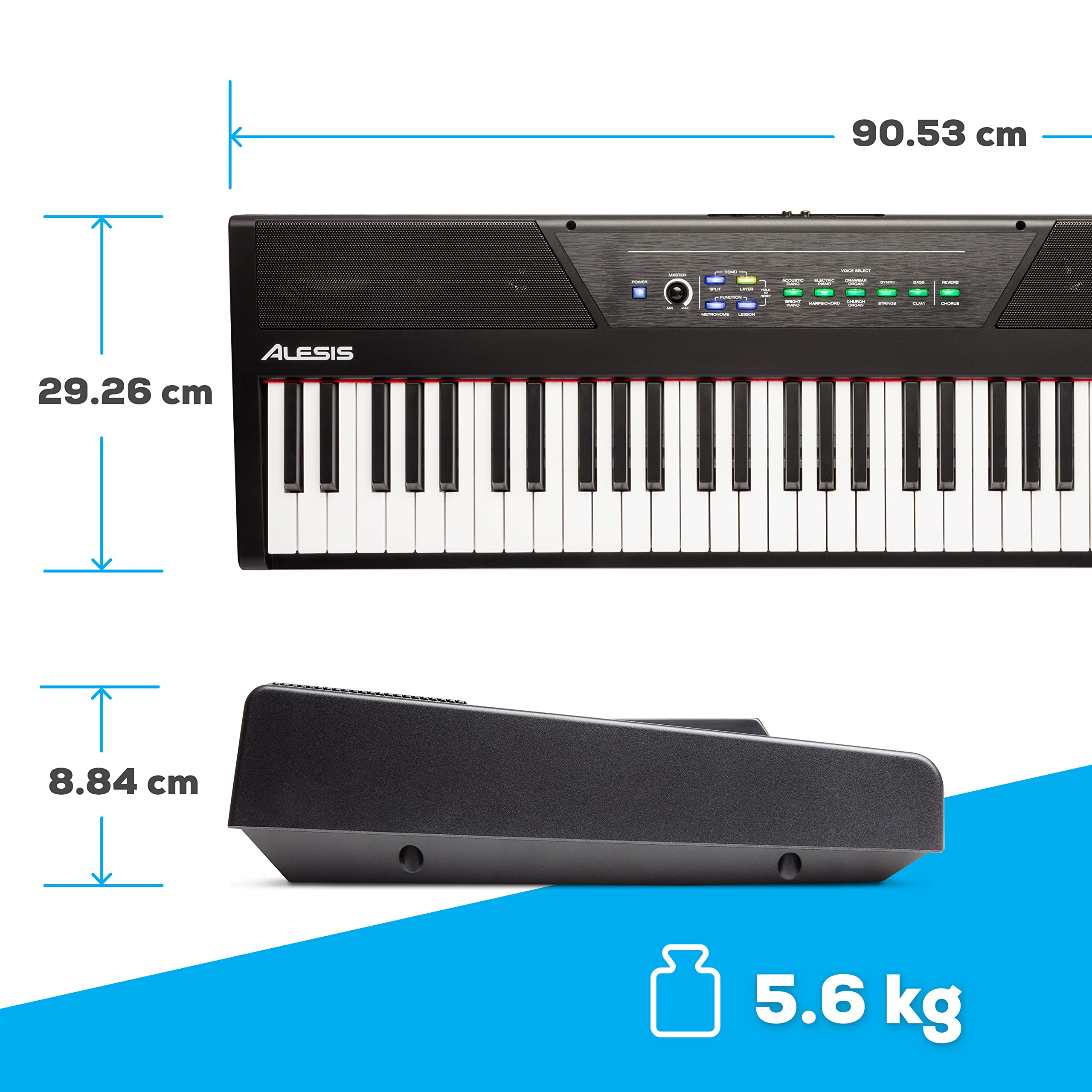 Alesis Recital 61 – 61 Key Digital Piano Keyboard with Semi Weighted Keys, 20W Speakers, 10 Voices, Split, Layer and Lesson Mode, FX and Piano Lessons