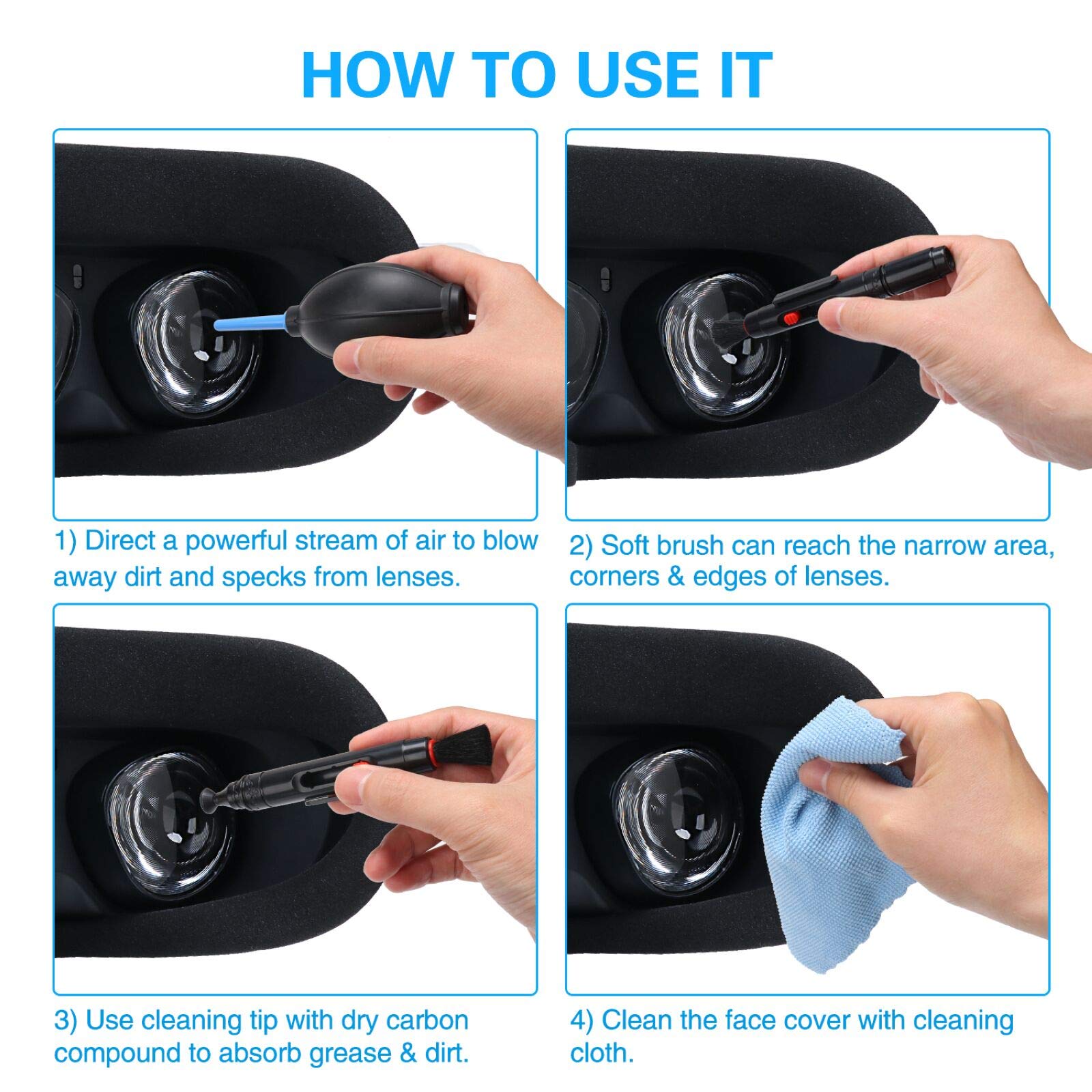COSOOS Lens Cleaning Pen Compatible with Oculus Quest 2, Quest, Rift S, HTC Vive, PS4 VR Headset, Drone, Cameras, Optical Lens, Lens Cleaning Kit, Dust & Fingerprint Cleaning Tool