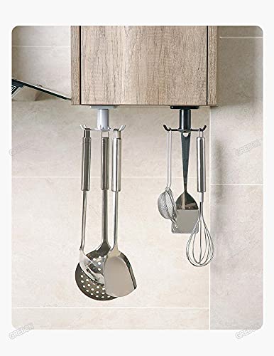 Beecora Under Cabinet Storage Hooks – Multi Hook Adhesive Hanger for Hanging Kitchen Utensil Spoon Spatula Holder Rack for Jewelry Keys Home Office Shelf Kids Bath Room Beauty Organizer [2PK Grey]