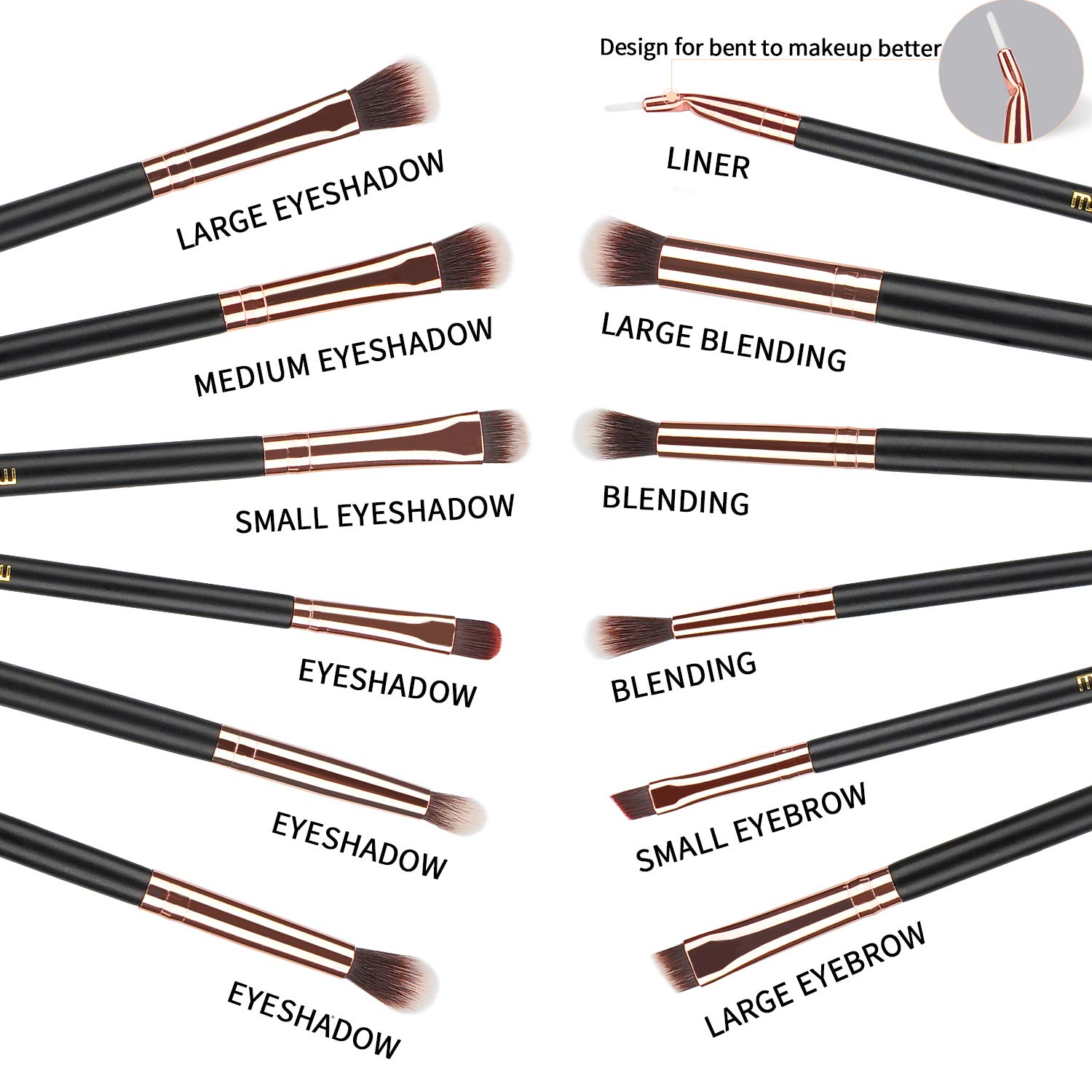 MSQ Eyeshadow Brushes 12pcs Eye Make Up Brush Set with Bag (PU Leather Pouch) Soft Synthetic Hairs for Eyeshadow, Eyebrow, Eyeliner, Blending, Best Gifts - Rose Gold