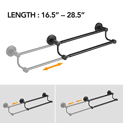 BESy Adjustable 16.5-28.5 Inches Double Bath Towel Bar for Bathroom SUS304 Stainless Steel Towel Holder, Hotel Style Wall Mount with Screws Hand Towel Bar,Towel Rack Rod Hanger, Matte Black Finish