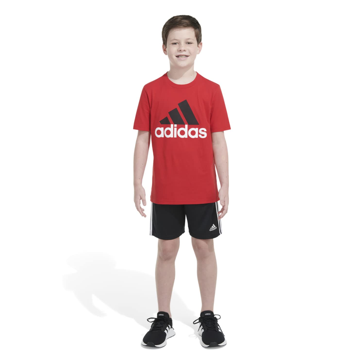 adidas Boy's Short Sleeve Tee Two-Tone Logo (Toddler/Little Kids) Bright Red 7 Little Kids