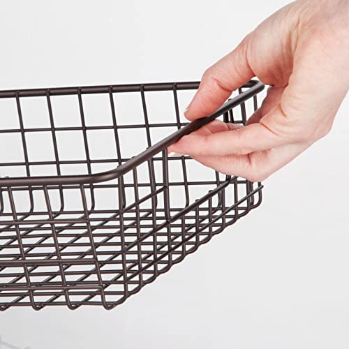 mDesign Metal Wire Food Storage Shallow Bin Basket with Handles for Organizing Kitchen Cabinets, Counter, Pantry Shelf - Perfect for Snacks, Drinks - Concerto Collection - Bronze