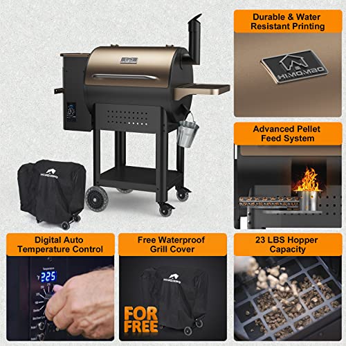 HiMombo Wood Pellet Grill and Smoker TWPG 570 sq, 8 in 1 BBQ Grill with 150-500β Auto Temperature Control, D2 Smoker Grill with Extendable Hopper, Foldable Table Legs and Cover, for Outdoor Grill,Smoke,Bake and Roast