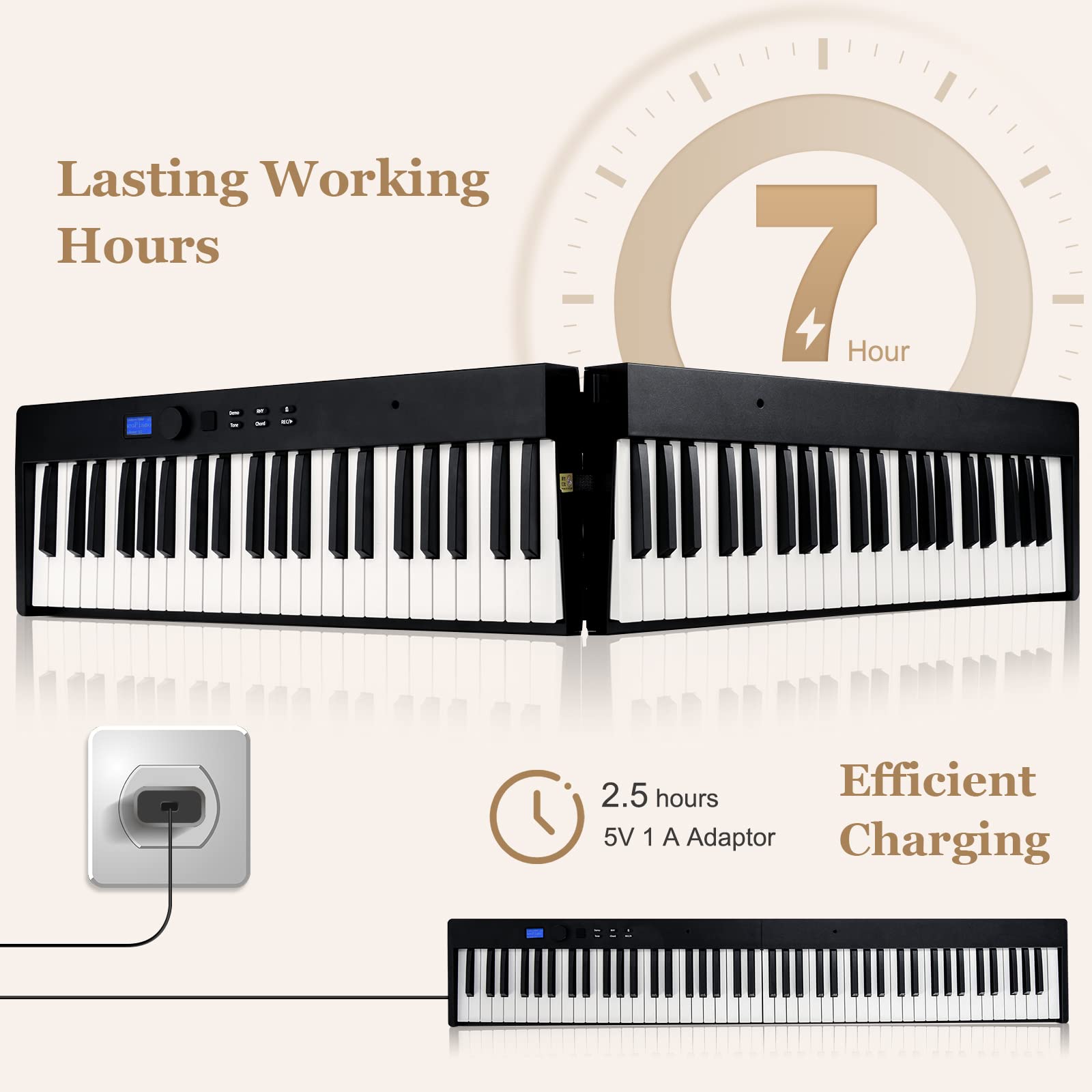 Costzon 88-Key Foldable Digital Piano Keyboard, Full Size Semi-Weighted Keyboard, Portable Electric Piano w/MIDI, Split Function, Sustain Pedal & Carrying Bag for Beginner (Black)