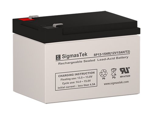 SigmasTek SP12-15HR - 12V 15AH F2 SLA Battery - Replaces: HR15-12, EVH12150, EVH12140, ELT-12140, BT14-12HR, WP14-12E, LP12-14, LW-6FM14EVX