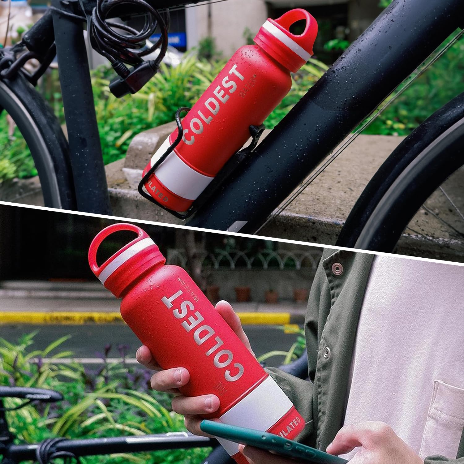 Coldest Insulated Water Bottle with Handle Lid | Leak Proof, Insulated Stainless Steel, Triple Walled, Sport Thermos Bottles, Metal Flask (βMatte Black, 21 oz)