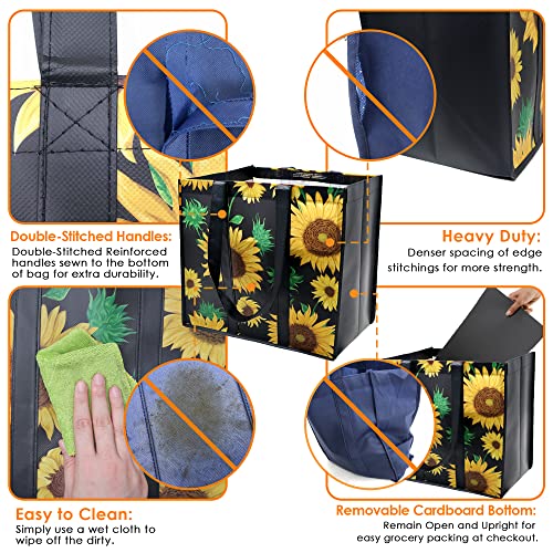 BeeGreen Flowers Extra Large Tote Bag Reusable Bags 12 Pack with Reinforced Handles And Removable Bottom Foldable Bulk for Christmas Kitchen Groceries Heavy Duty Shopping Bags Reusable Produce Bags