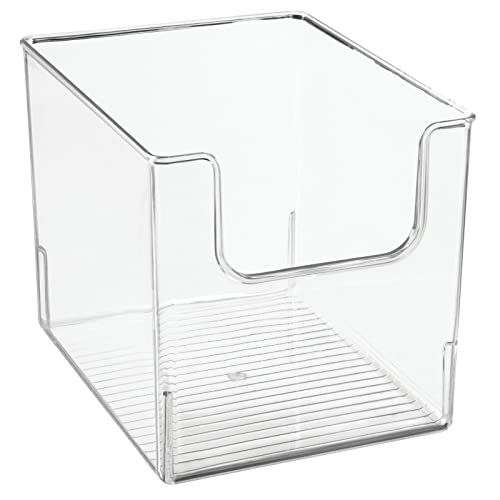 mDesign Modern Plastic Open Front Dip Storage Organizer Bin Basket for Kitchen Organization - Shelf, Cubby, Cabinet, Cupboard, and Pantry Organizing Decor - Ligne Collection - Clear
