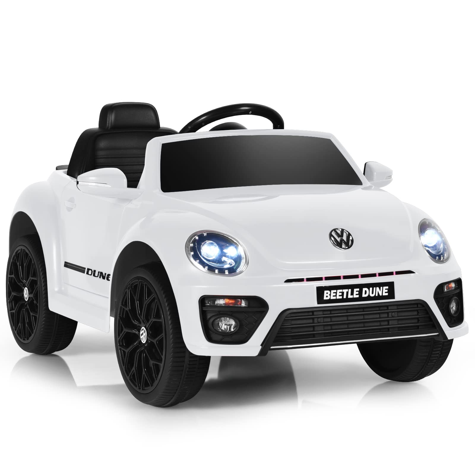 Costzon Ride on Car, 12V Licensed Volkswagen Beetle Battery Powered Vehicle w/Remote Control, Spring Suspension, Lights, USB, Horn, Music, 4 Wheeler for Boy Girl Gift, Electric Car for Kids, White