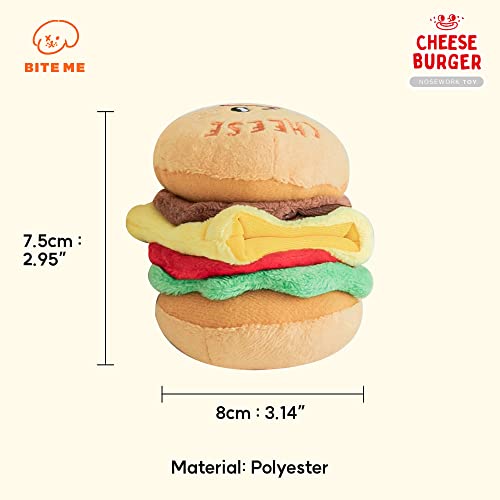 BITE ME Cheese Burger Nose-Work Toy, Dog Hide and Seek Interactive Toy, Pet Toy for Small and Medium Size Dogs, Dog Nose Work Toy and Sniffling Training Toy, Chew Toy