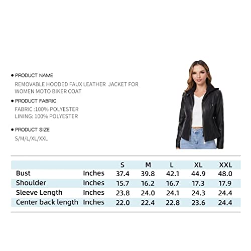 DIASHINY Faux Leather Jacket For Women Removable Hooded Moto Biker Coat Brown M