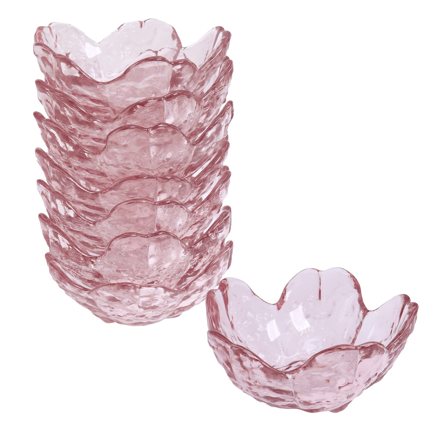 Bettli Glass Bowls Set Cute Sakura Shaped Dish for Snack ice cream Soy Sauce Pack of 8 Pink