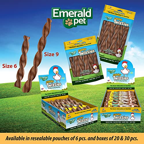 Emerald Pet Twizzies Rawhide Free 100% Digestible Natural Dog Lasting Chew Treats, Made in USA, Size 9 Chicky Chicken Multipack