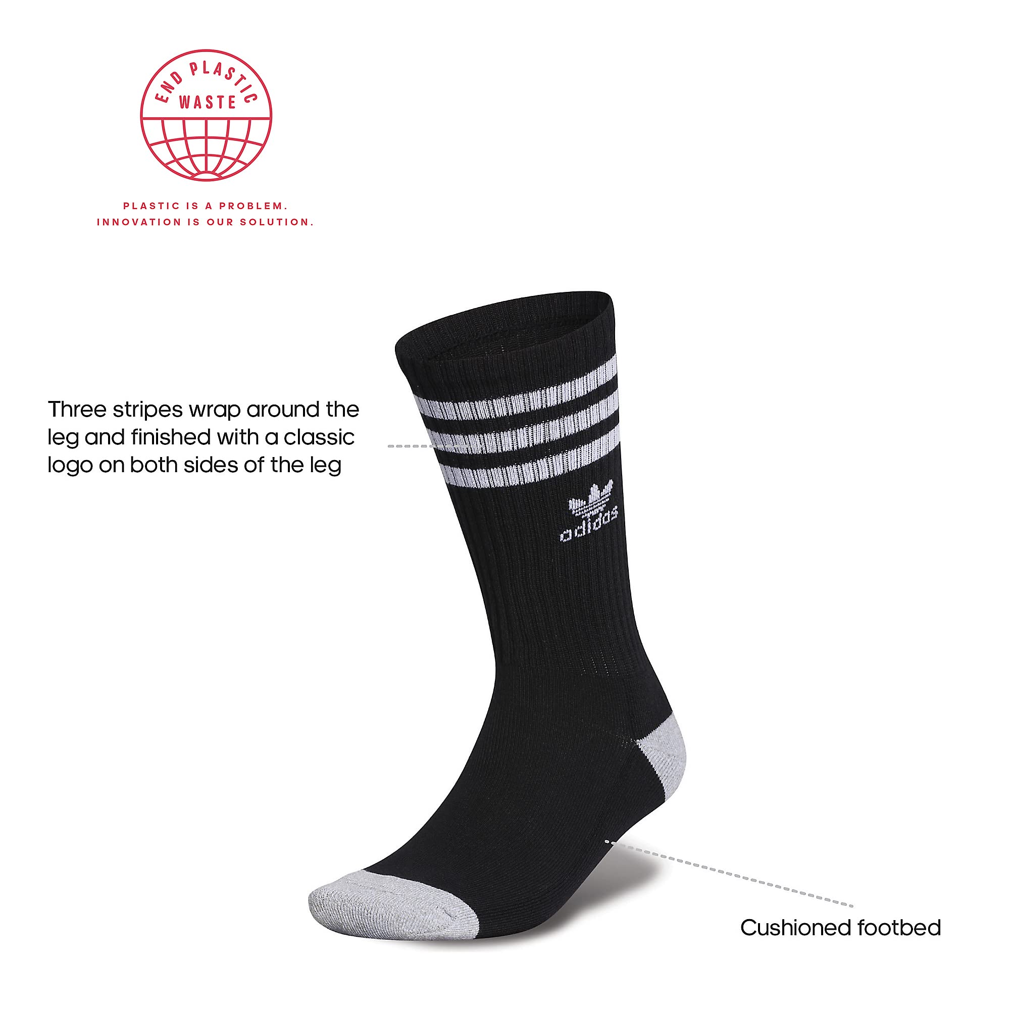 adidas Originals Unisex Roller (1-pair) Crew Sock, White/Green/Aluminum 2, Large US
