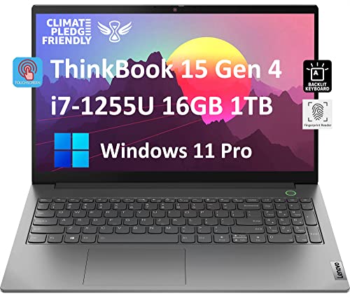 Lenovo ThinkBook 15 Gen 4 15.6" FHD Touchscreen (12th Gen Intel 10-Core i7-1255U, 16GB RAM, 1TB PCIe SSD, Narrow Bezel IPS) Business Laptop, Backlit Keyboard, Fingerprint, Thunderbolt 4, Win 11 Pro