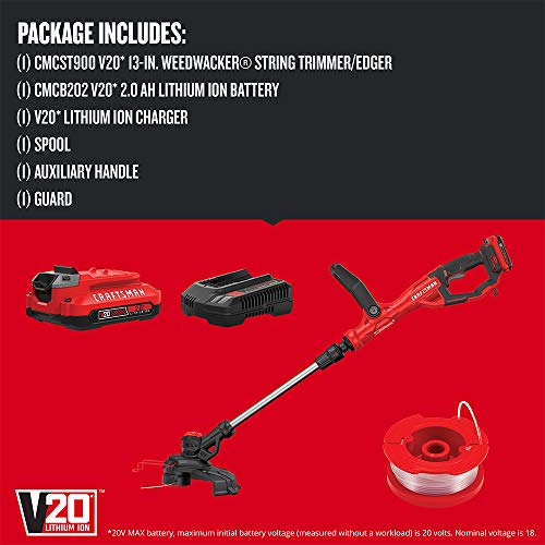 CRAFTSMAN V20 WEEDWACKER Cordless String Trimmer, 13β, Adjustable Pole Length, 2-Speed Control, Spool Included (CMCST900D1)