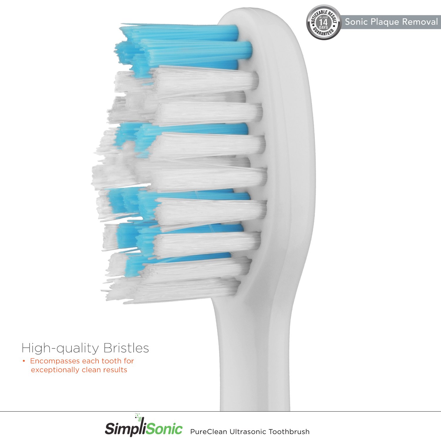 SimpliSonic Ultrasonic Rechargeable Electric Toothbrush Premium Package w/ 12 Heads (White)