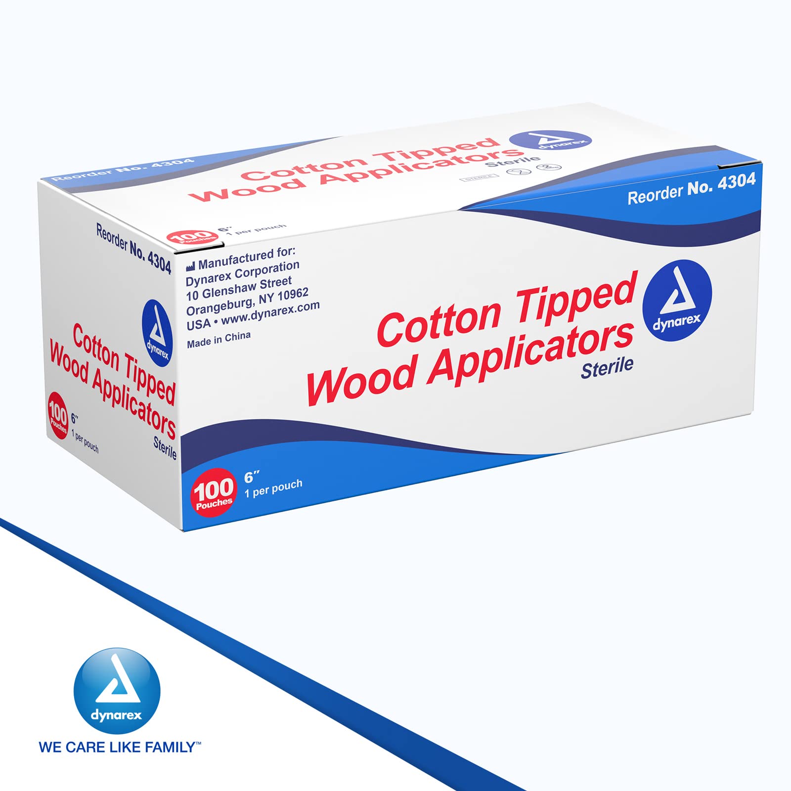 Dynarex 6-Inch Sterile Cotton Tipped Applicators - Single-Use Wooden Cotton Tip Applicators for Wound Care & Dressing, Hygiene, Makeup, Cleaning - 1 Box of 100 Pouches, 1 per Pouch