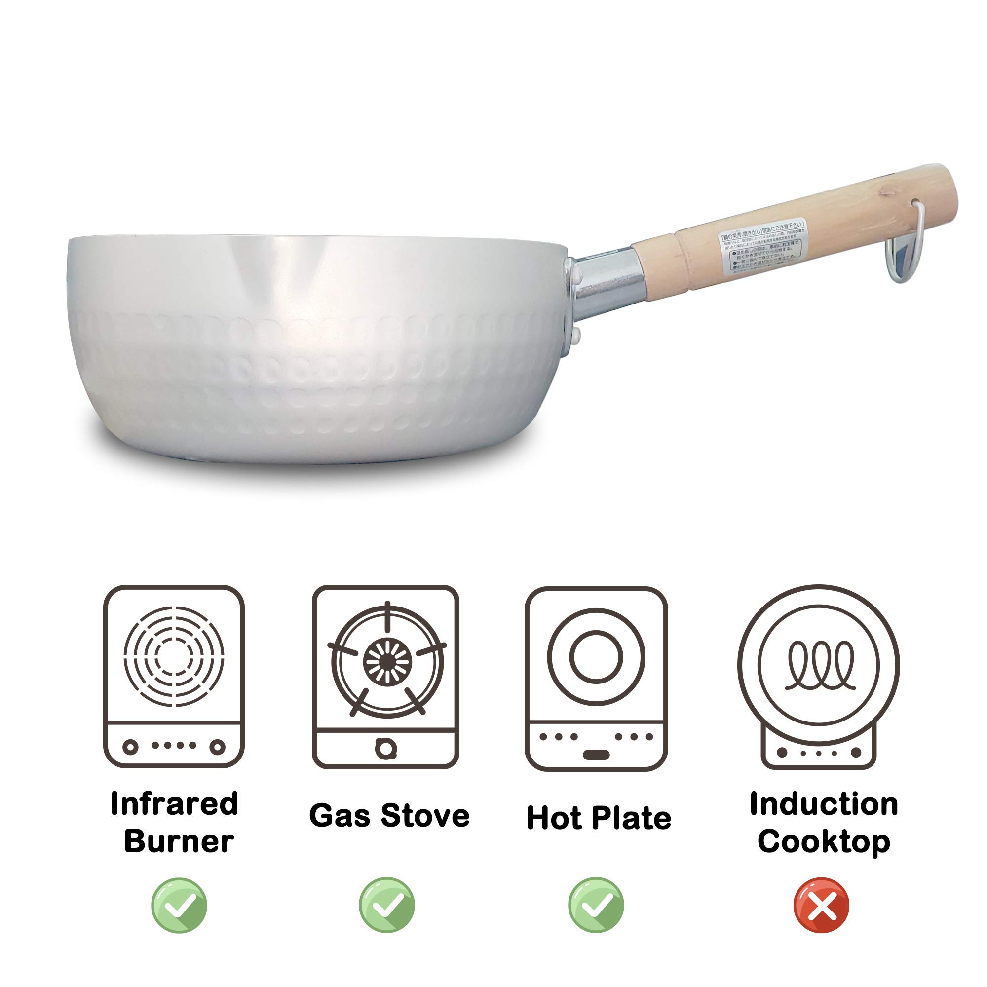 ICUUK Nonstick Saucepan 1.7 Quart Japanese Yukihira Saucepan With Wooden Handle And Silicone Mixing Spoon,Multipurpose Pot, Aluminum Alloy, Silver (7.1 inch)