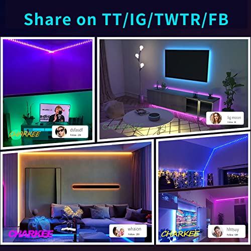 CHARKEE 65.6 ft Bluetooth LED Strip Lights, Sync Music Color Changing LED Lighting Strips, SMD5050 Flexible LED Tape Light with APP/Remote Control, Bluetooth LED Strips Light for Bedroom, Indoor, DIY