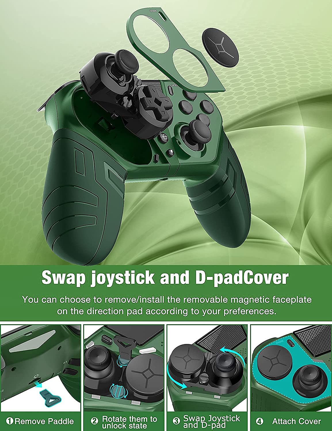 COWBOX 【2021 Upgraded Version】 PS4 Controller with 3 Programmable Back Buttons and 1 Sensitivity-Control Back Button, Game Controller Remote with Turbo/Gyro/HD Dual Vibration/Touch Panel/LED