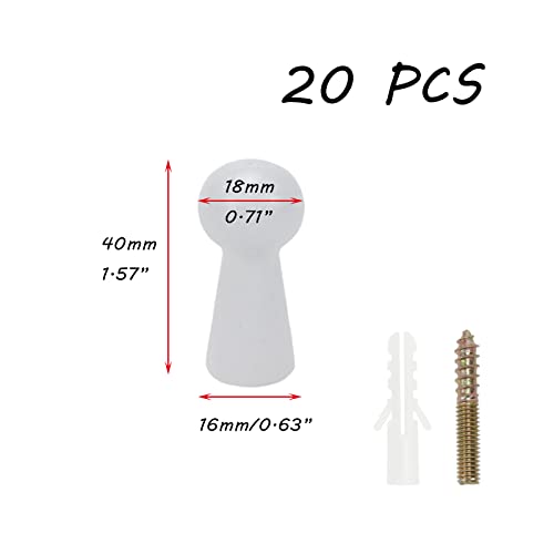 Crapyt Wall Hook Solid Natural Wood White Hanger Polished Coat Hat Hanging Decorative Replacement H4cm/1.57" 20 PCS with Screws Wall Mounted Furniture Hardware for Kitchen Bathroom Bedroom