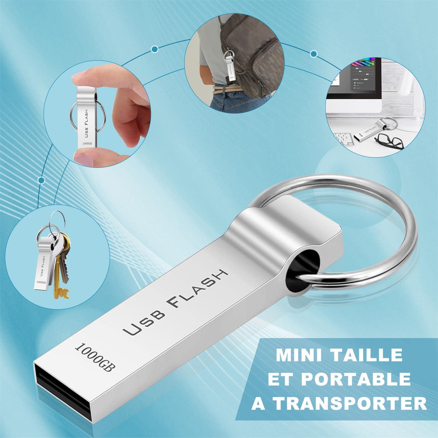 Aogamb Flash Drive 1TB Thumb Drive USB 3.0 Flash Drive High Speed Memory Stick USB Drive Waterproof Jump Drive Ultra Large Data 1000gb for Computer/Laptop/ PC, with Keychain