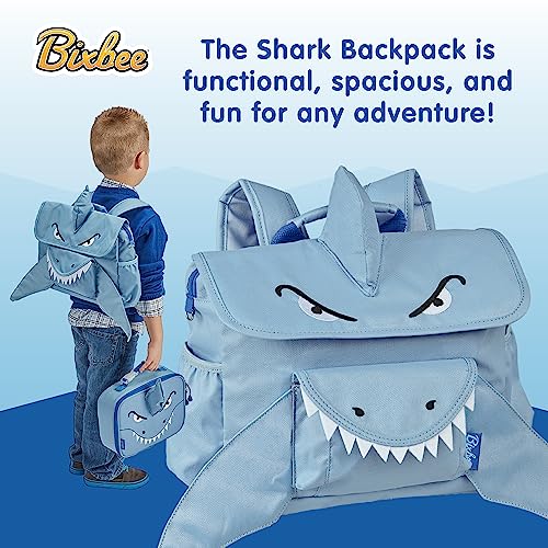 Bixbee Kids Backpack, Blue Shark Backpack for Boys & Girls, Water Resistant Backpack with Pockets, Durable Zippers & Easy Carry Design - Perfect Size Children's Bookbag for School.