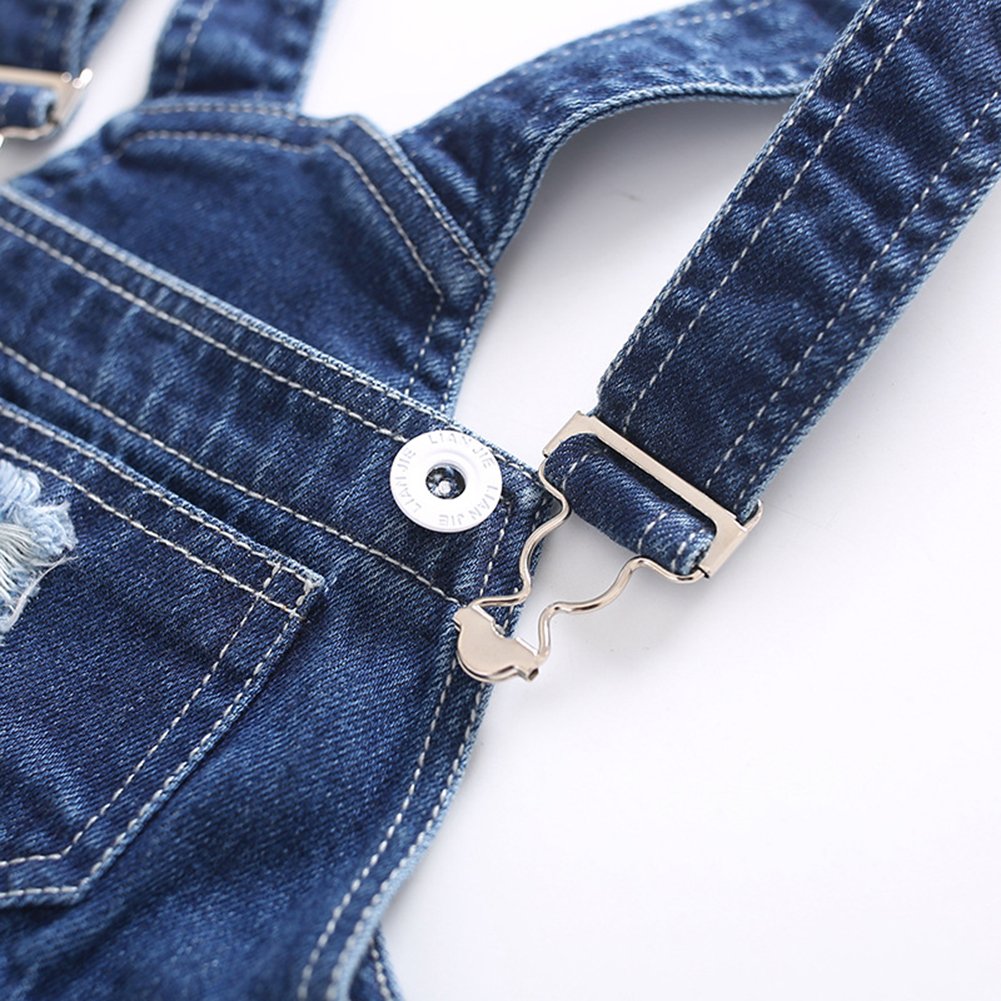 KIDSCOOL SPACE Baby Little Child Cute Ripped Adjustable Straps Jean Overalls,Blue,6-12 Months